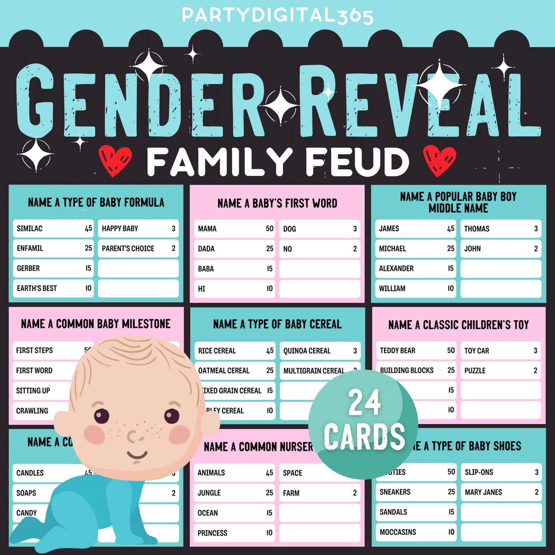 Gender Reveal Family Feud Game | Minimal Gender Reveal Party Games ...