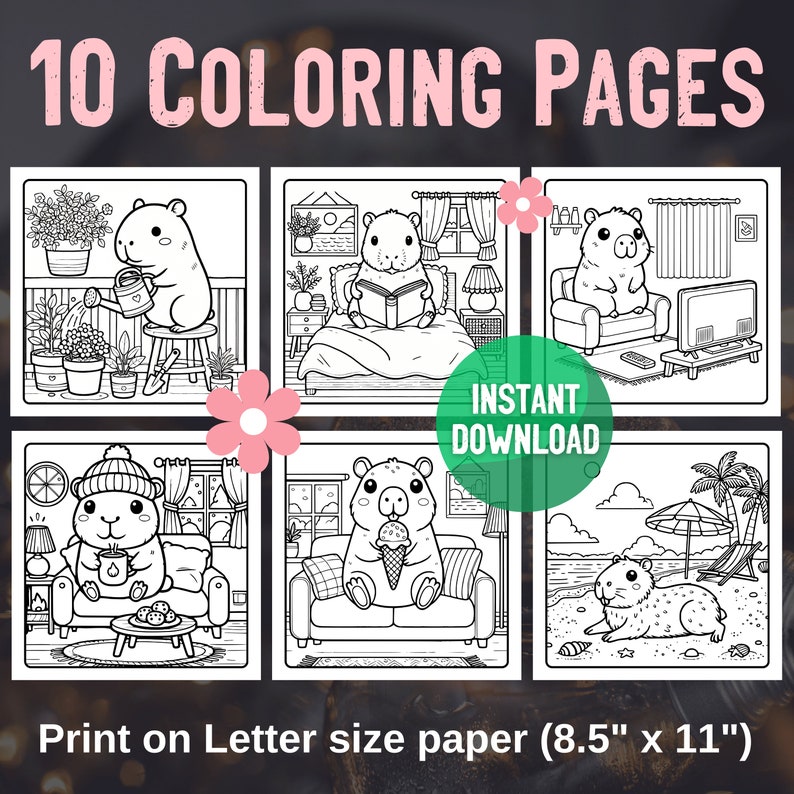 Cozy Capybara Coloring Pages: Hygge Art for Adults & Kids (digital ...