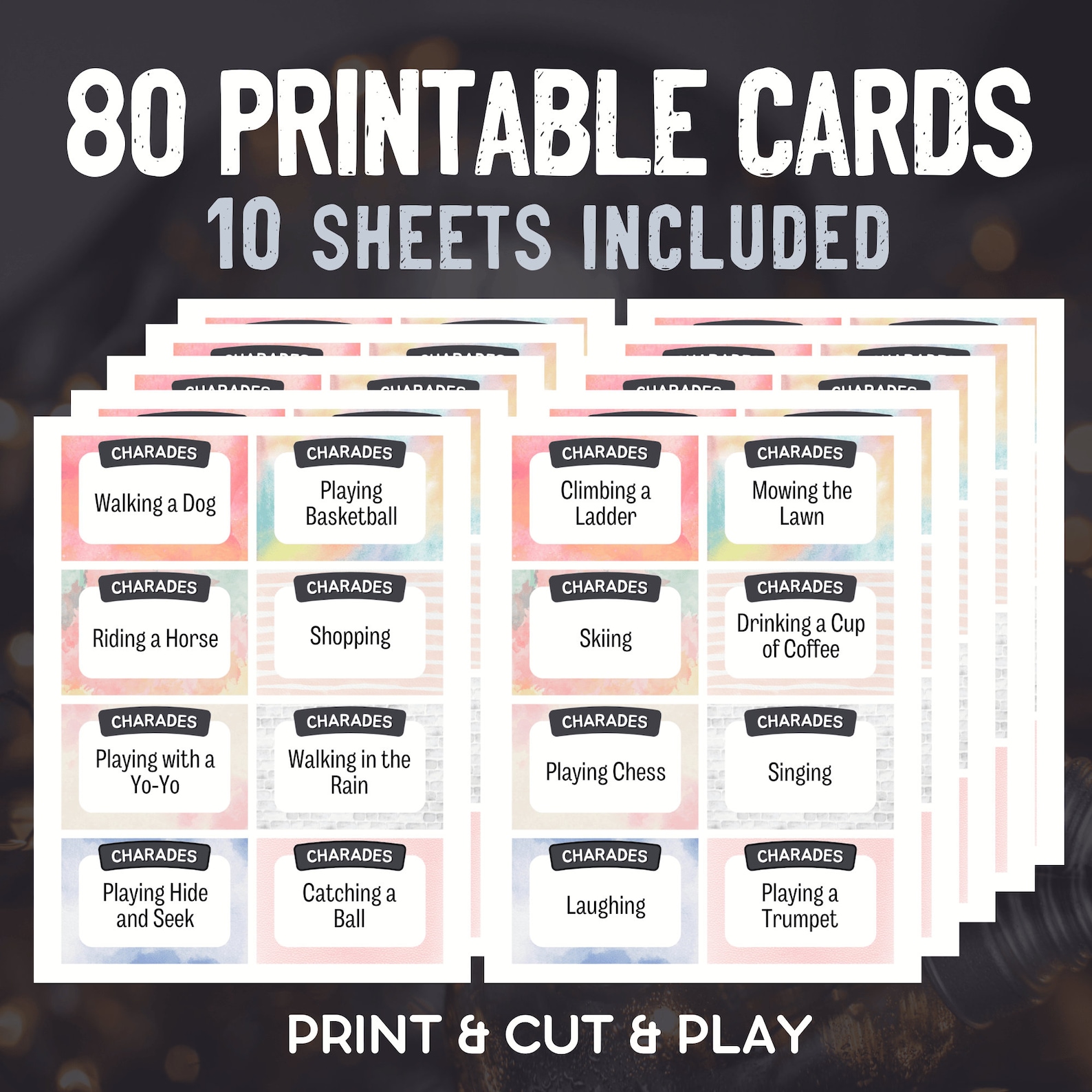 Printable Action Charades Game: Family Fun, 80 Cards (PDF) - Etsy