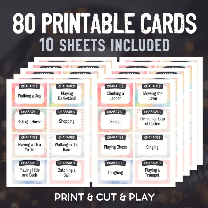 Printable Action Charades Game: Family Fun, 80 Cards (PDF) - Etsy