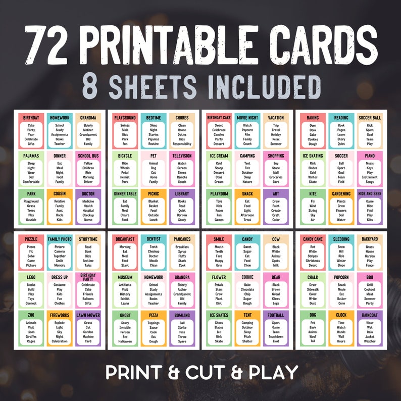 Fun Family Taboo Card Games for All Ages | Printable Party Taboo Games ...