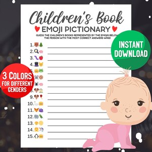 Children's Book Emoji Pictionary Game Baby Shower Emoji Game Printable ...