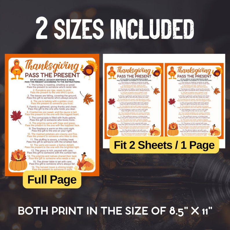 Thanksgiving Pass the Present Game: Family Holiday Party (PDF) - Etsy