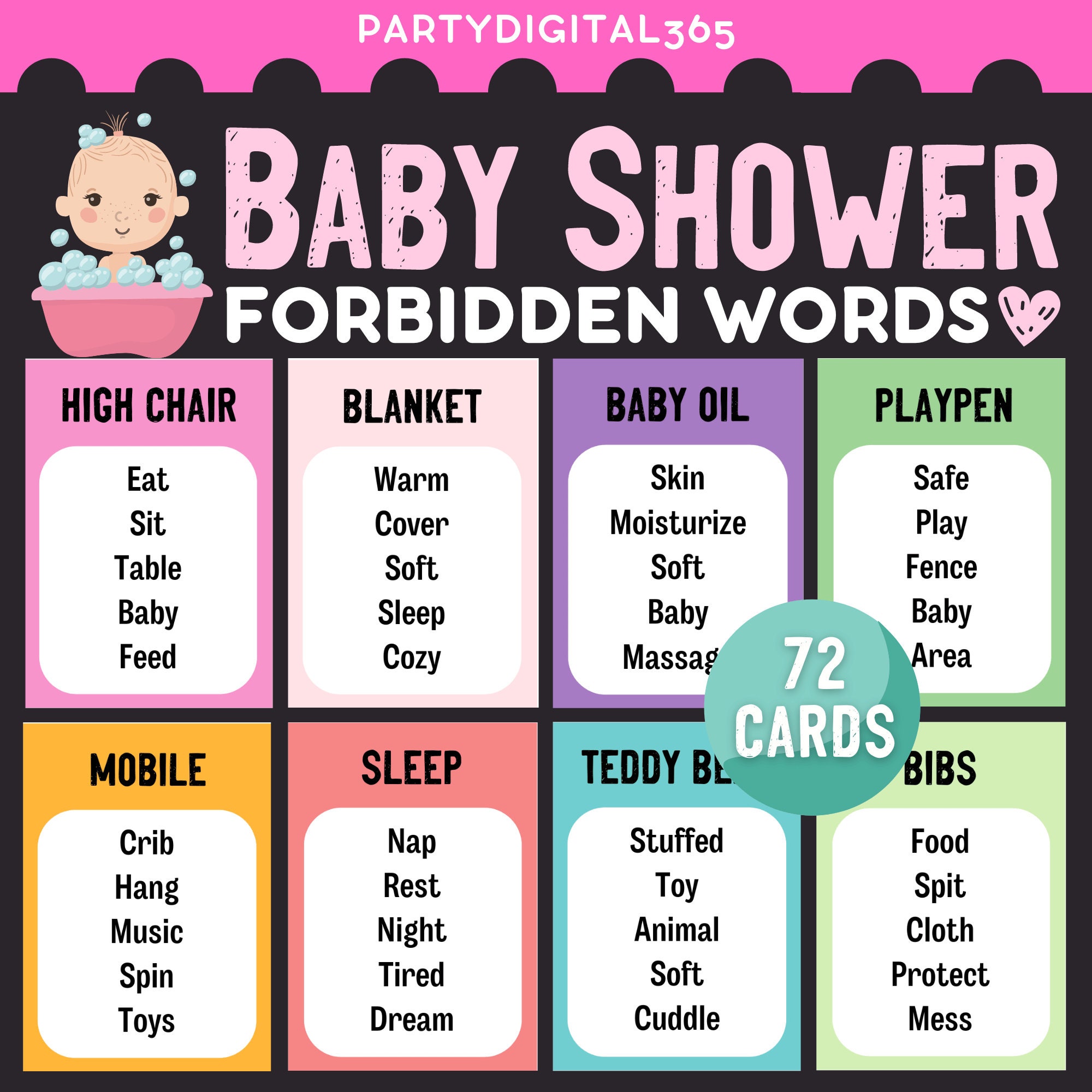 Baby Shower Forbidden Word Game | Fun Taboo-style Baby Shower Party ...