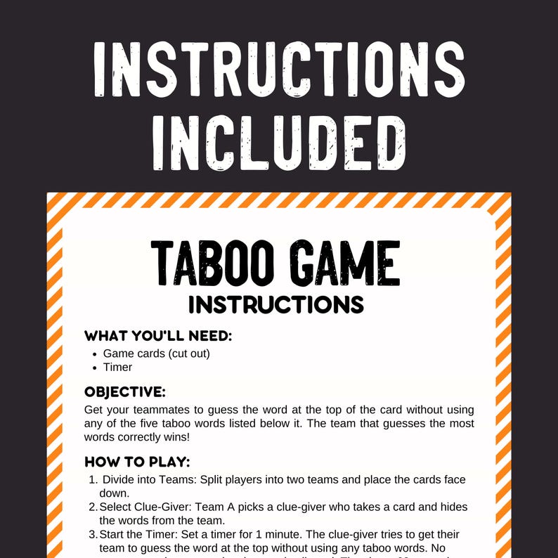 Thanksgiving Taboo Game Printable Taboo Game Cards Forbidden Words Game ...
