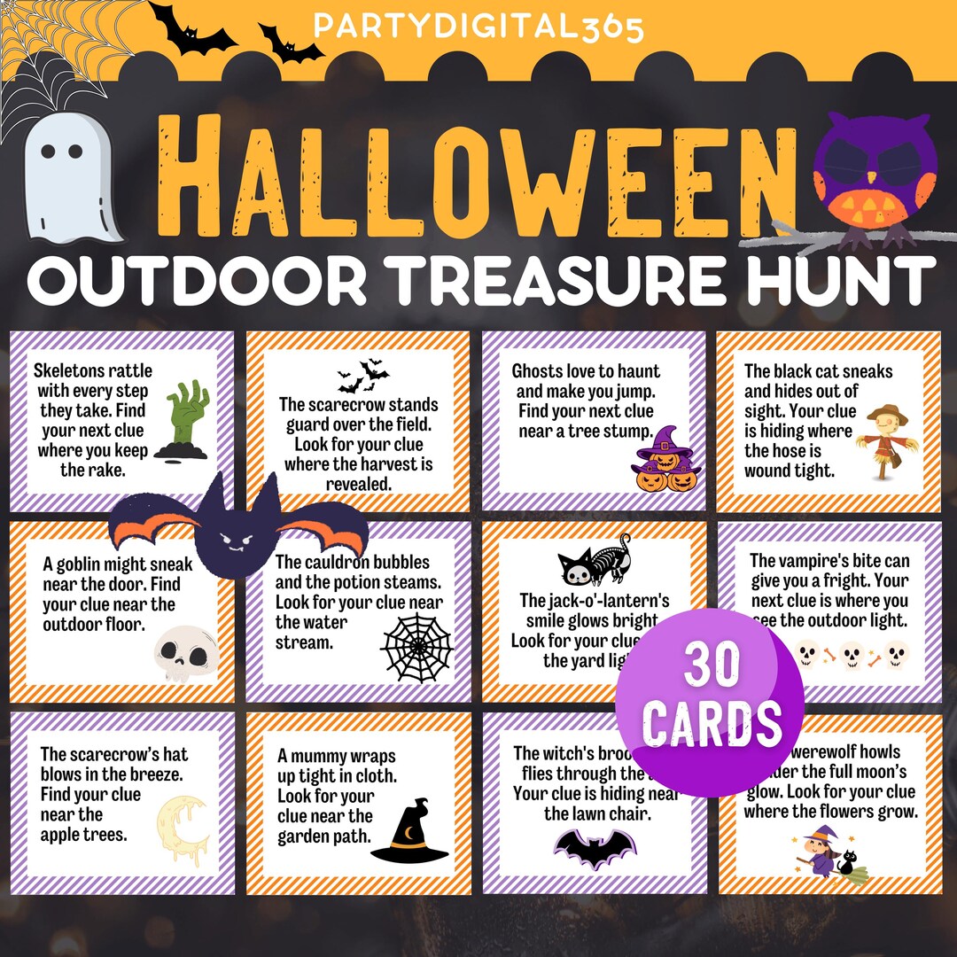 Halloween Outdoor Treasure Hunt Clues for Kids & Teens | Halloween Hunt ...