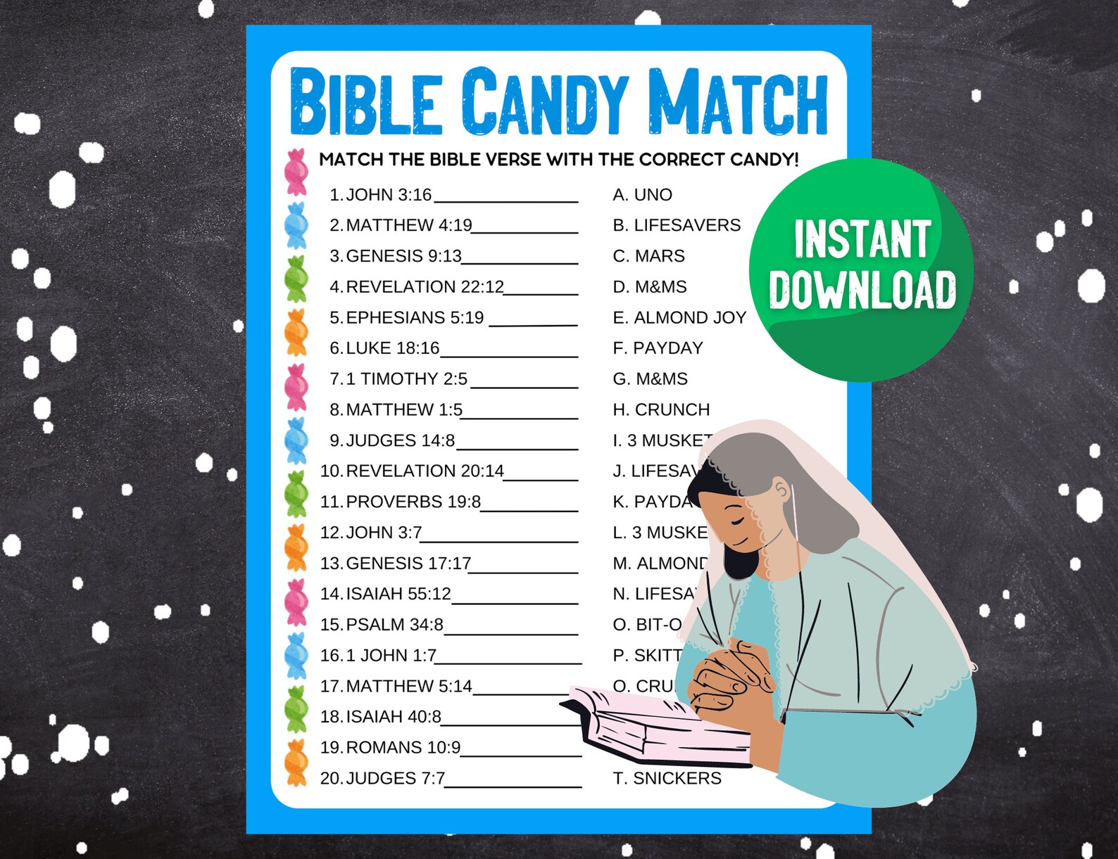 Bible Candy Match Game: Printable Church Activity (PDF) - Etsy