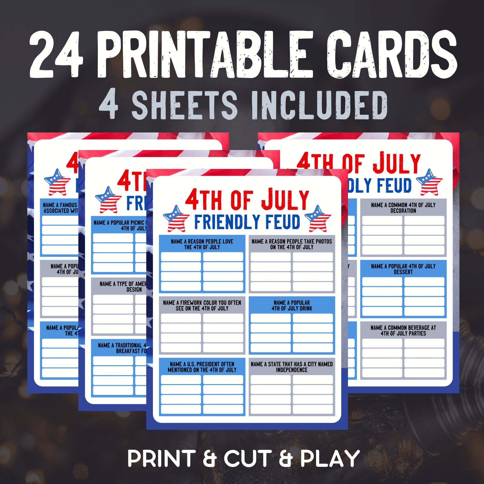 4th of July Feud Game | Funny July 4th Party Game | July 4th Family ...