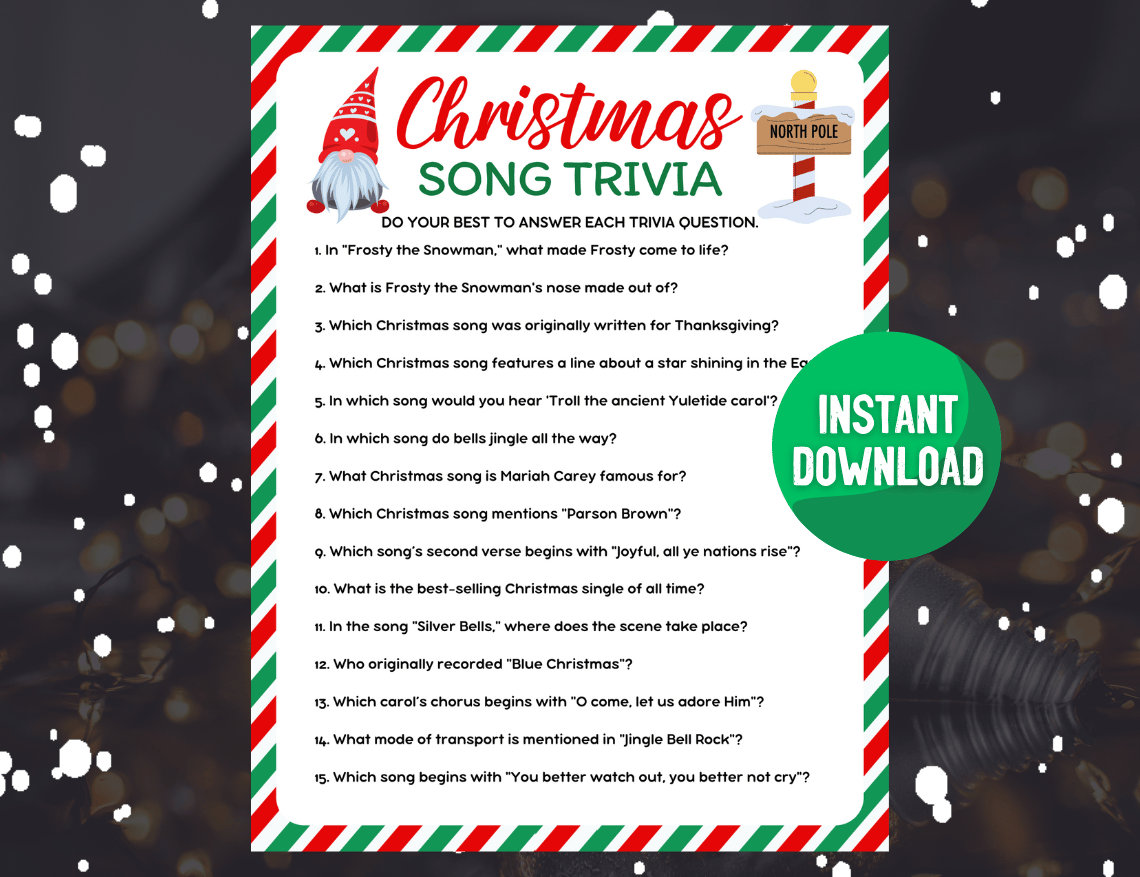 Christmas Song Trivia Game Adult | Christmas Carol Family Friendly Game ...