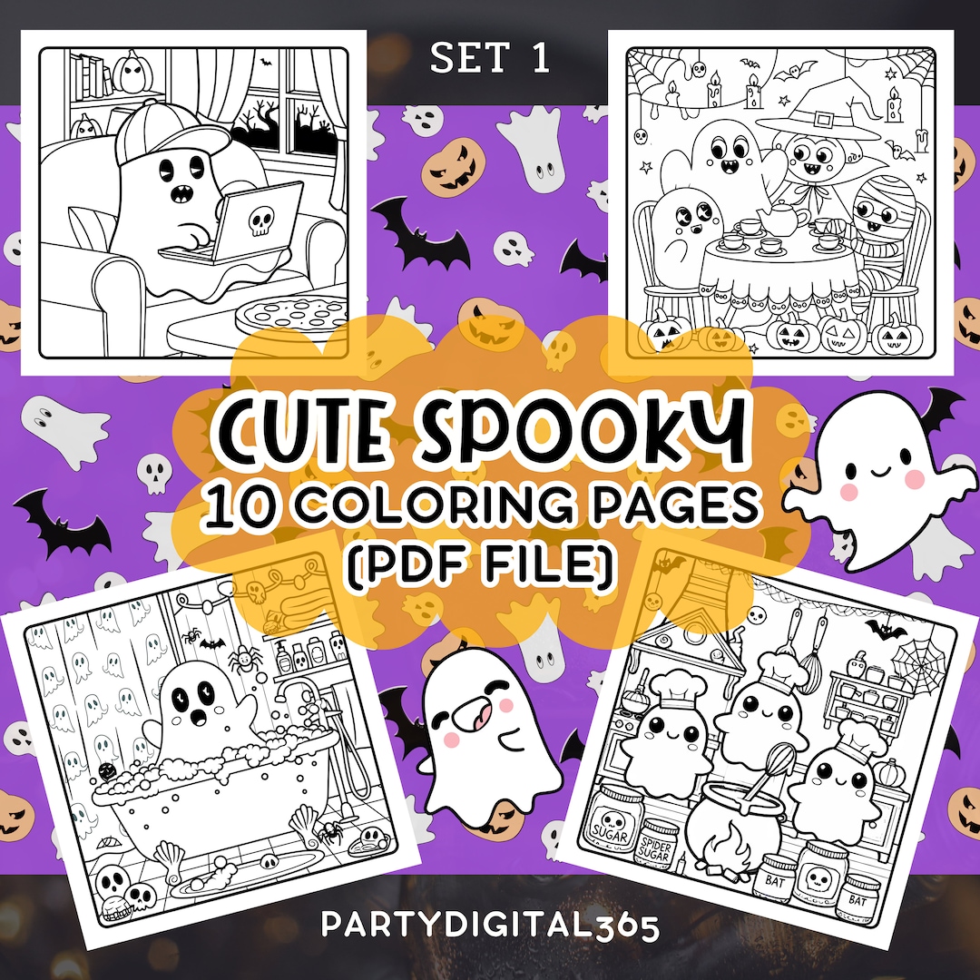 Cute Spooky Cozy Coloring Pages | Comfy Hygge Coloring Pages | Cozy ...