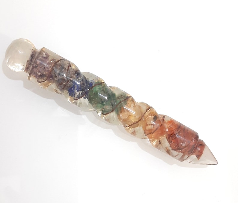 7 Chakra Stone Orgone Wand, Twisted Copper Coil, Reiki Healing - Etsy