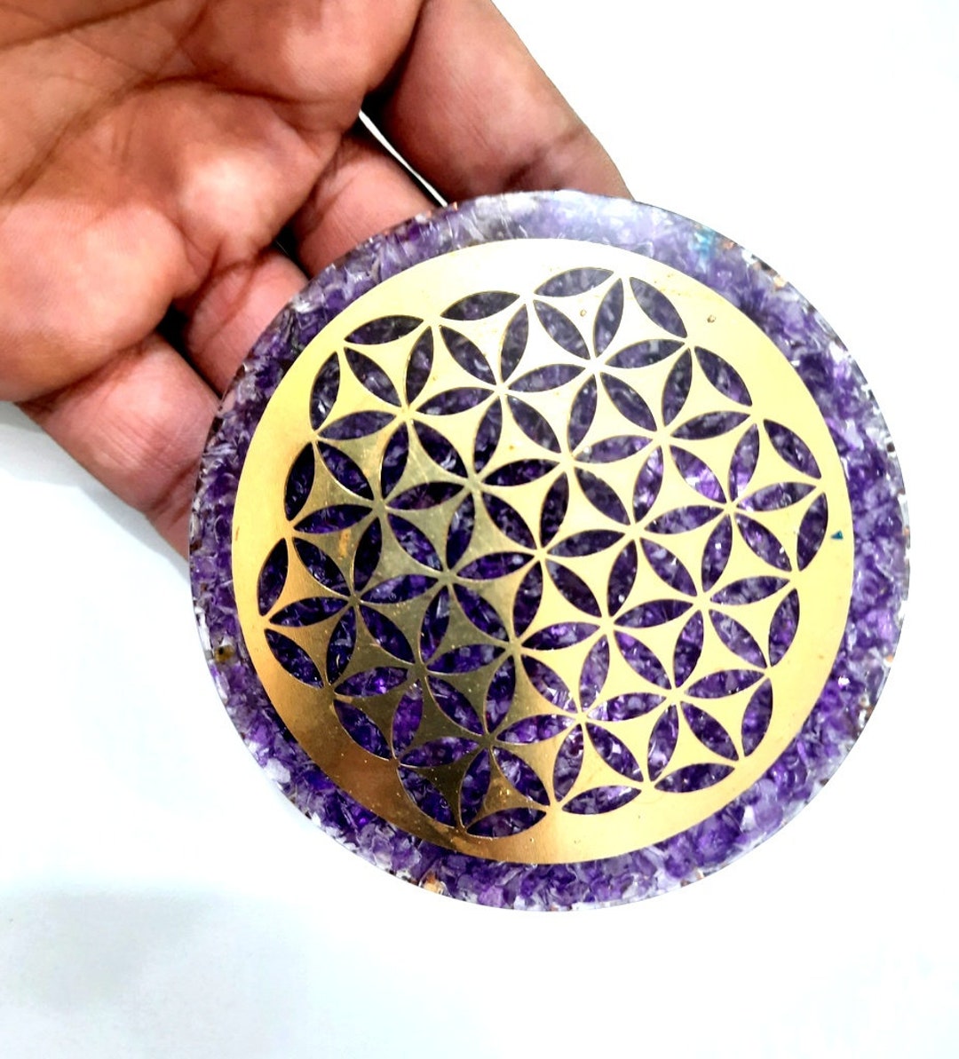 Agate Coaster Natural Amethyst Sacred Geometry Flower of Life Healing ...