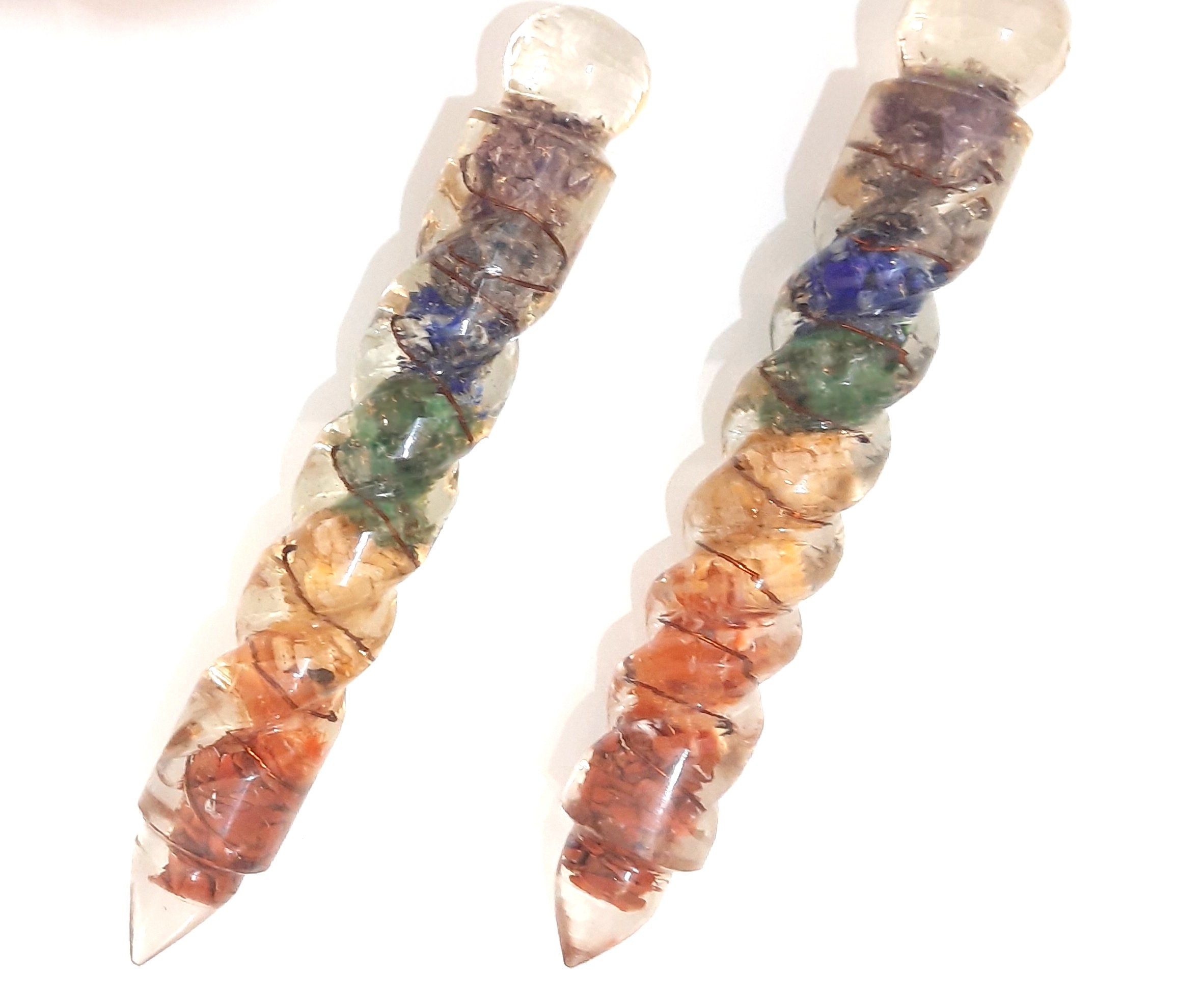 7 Chakra Stone Orgone Wand, Twisted Copper Coil, Reiki Healing - Etsy