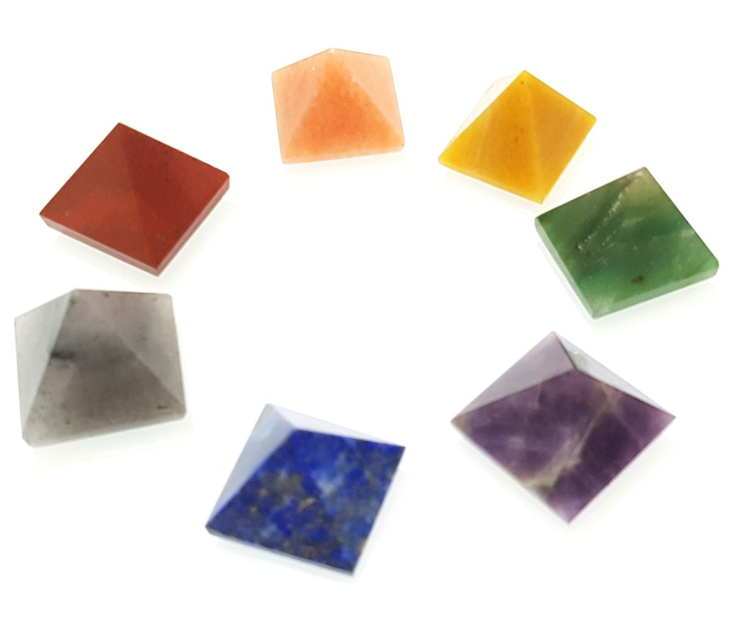 7 Chakra Pyramid Set, Natural Crystal Chakra Pyramid, Crystal Grid ...