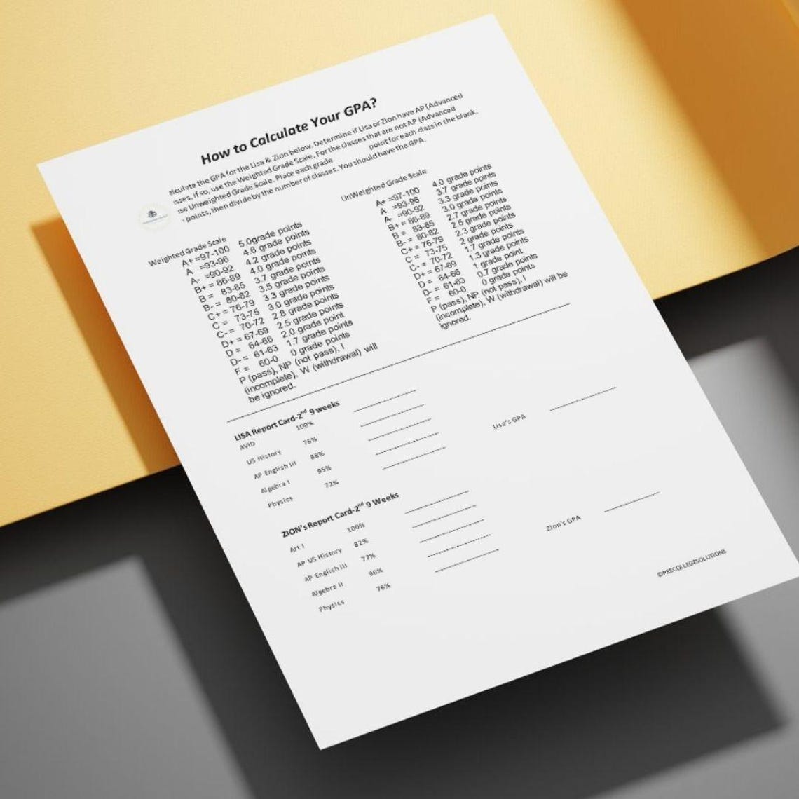 Printable GPA Calculator Worksheet - Etsy