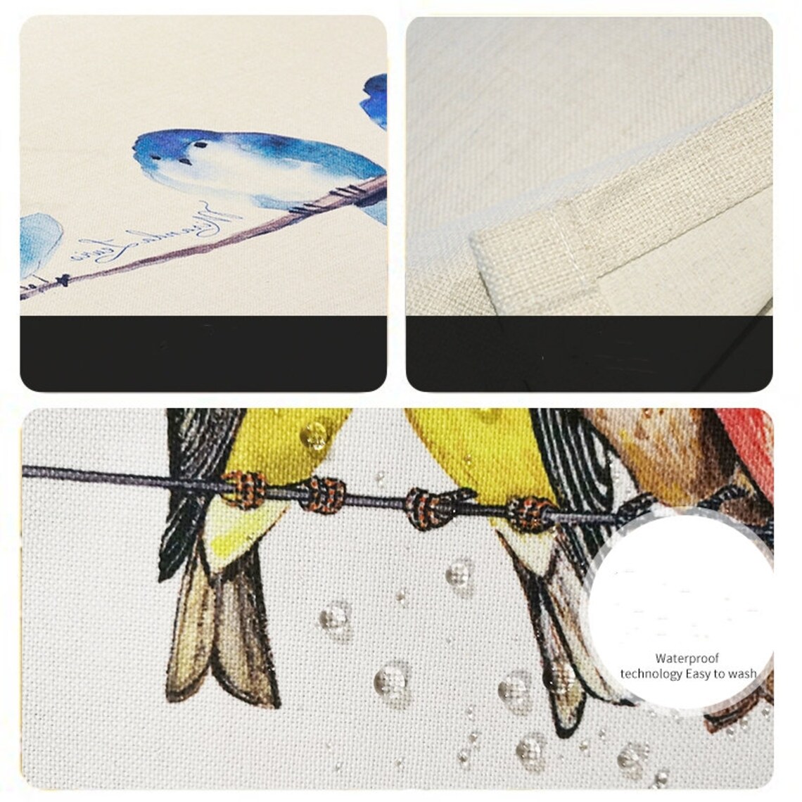 Bird Tablecloth Table Decor Fabric Cotton Linen Tablecloth Waterproof ...