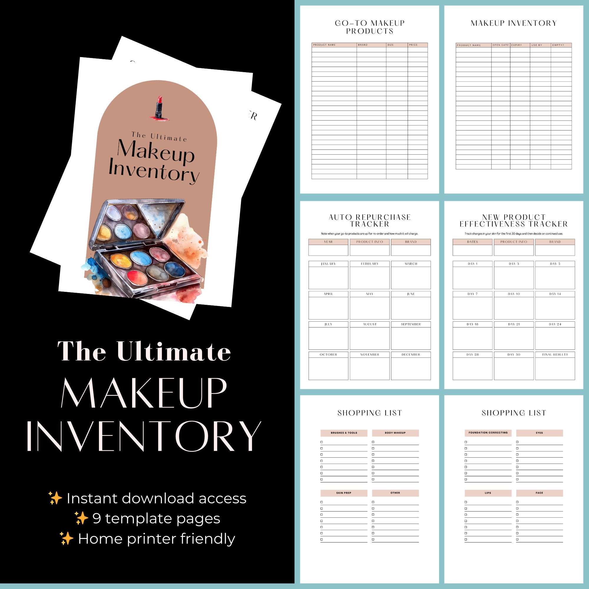 Makeup Inventory Organizer, Printable Cosmetics Planner, MUA Lovers ...