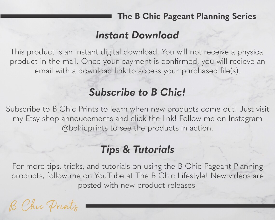 Pageant Prep Checklists, the Essential Organizer, Downloadable PDF ...