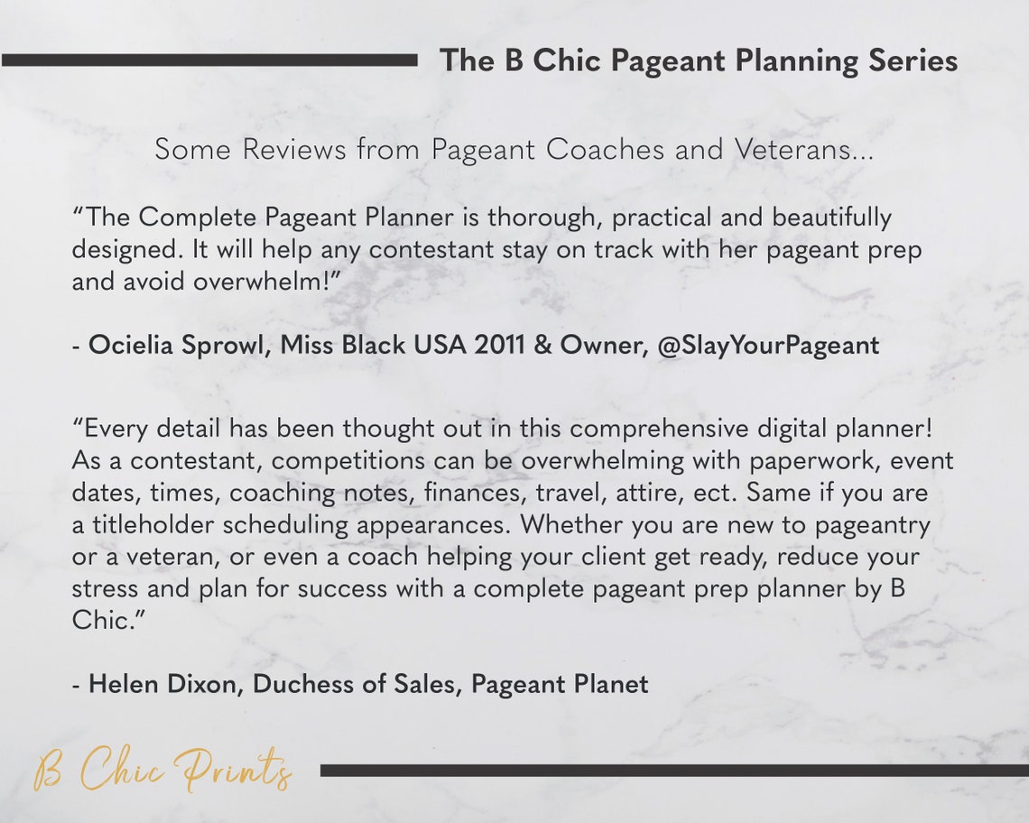 Pageant Prep Checklists, the Essential Organizer, Downloadable PDF ...