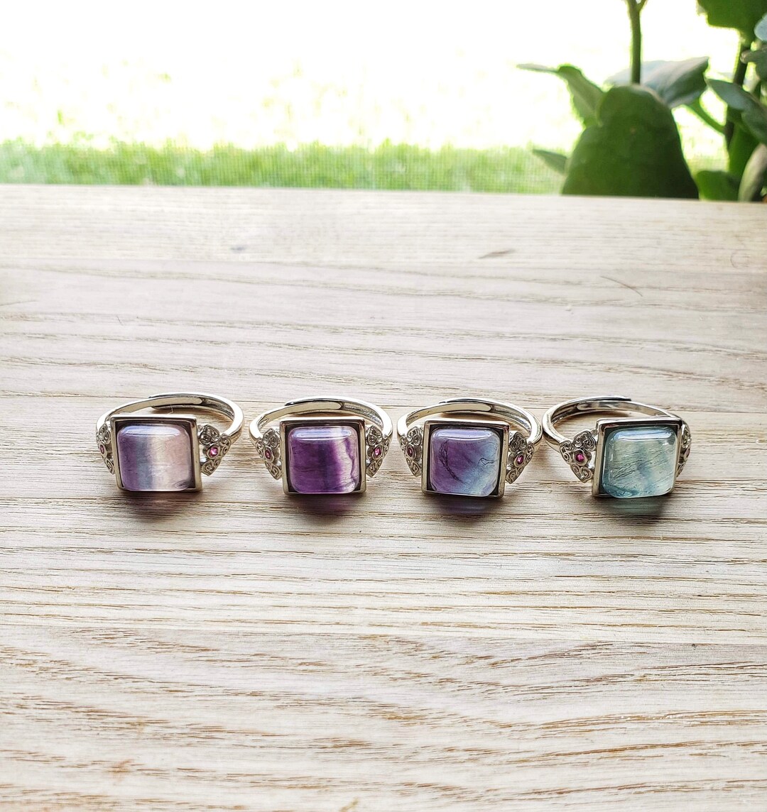 Natural/fluorite/stone/silver Ring/adjustable/square/handmade/gift/birthstone - Etsy