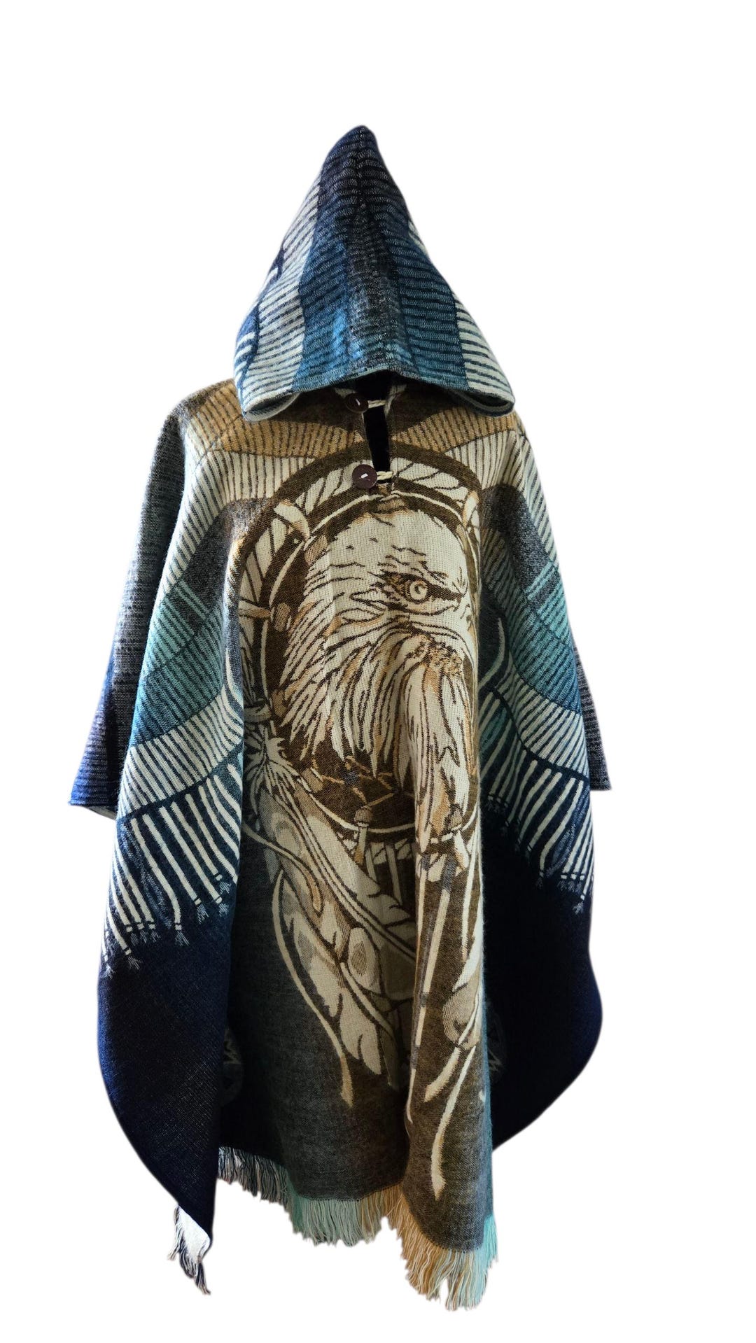 Geometric Tribal Wool Poncho: Hooded Cape, Andean Design - Etsy