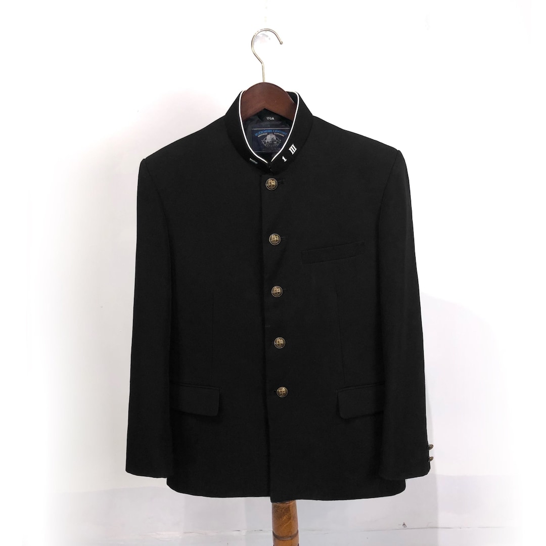 Black High-collared Gakuran With Bronze Buttons Vintage Retro From ...