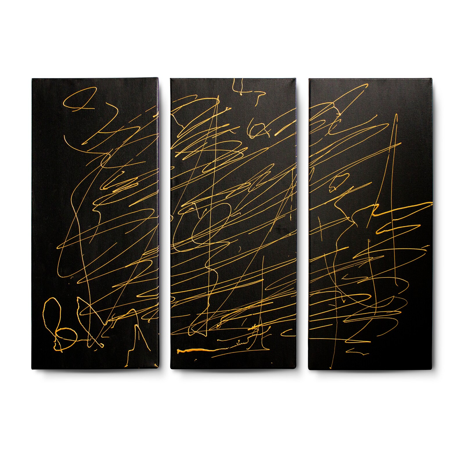 Picture Set, 3 Pieces "golden Shadows", Acrylic Art on Canvas ...