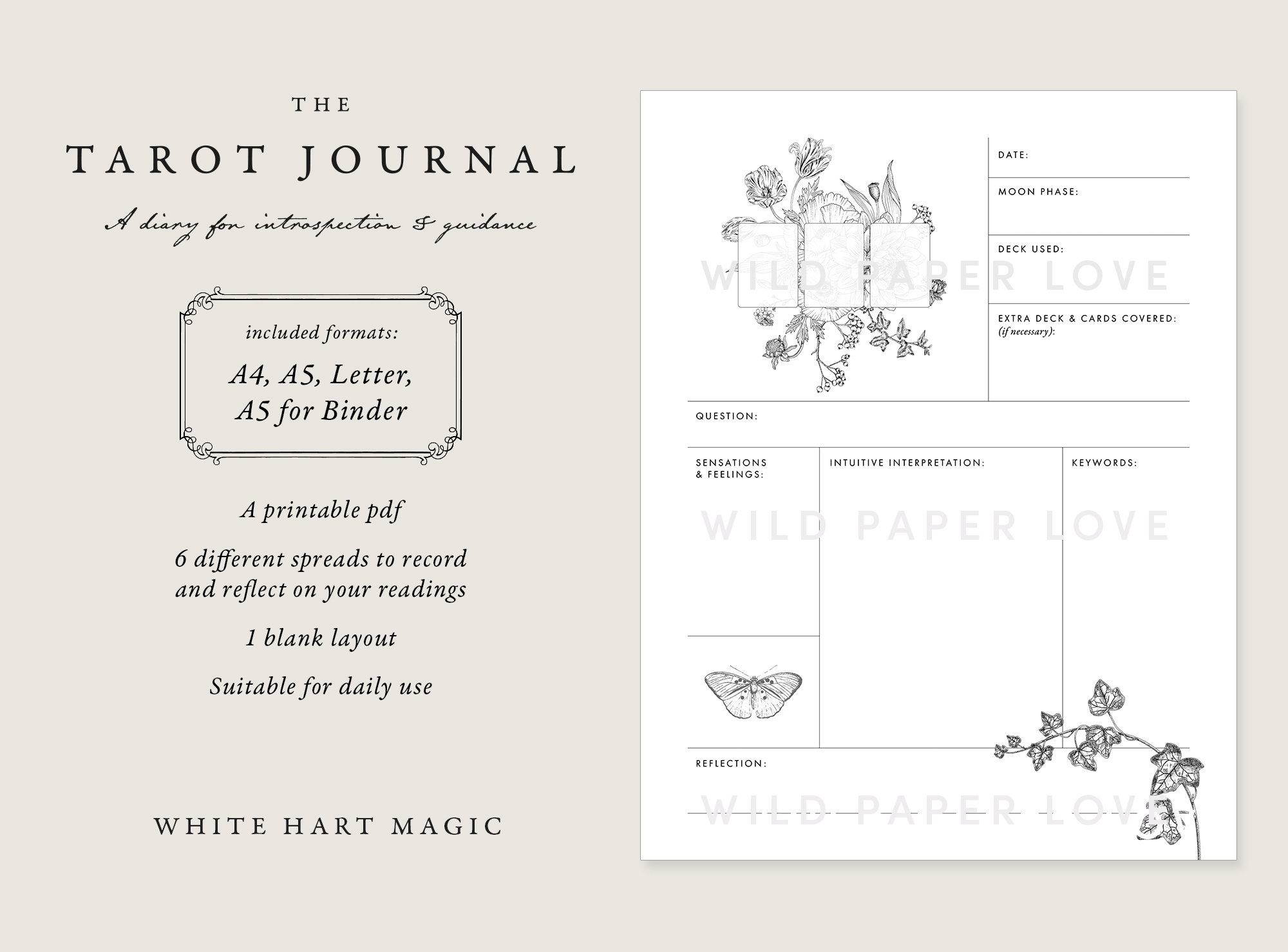 Tarot Journal Printable - Digital Tarot Diary - Vintage Botanical ...