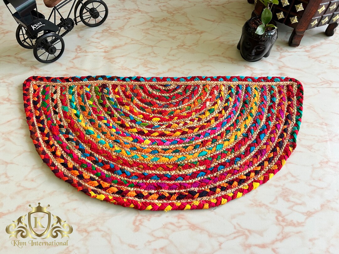 Multi Chindi Half Circle Rug, Half Round Entryways Rug, Staircase Mats ...