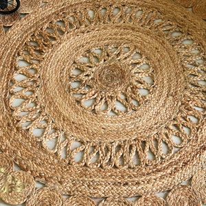 Jute Braided Round Rug, Jute Circle Rug, Floral Natural Jute Round Rug ...