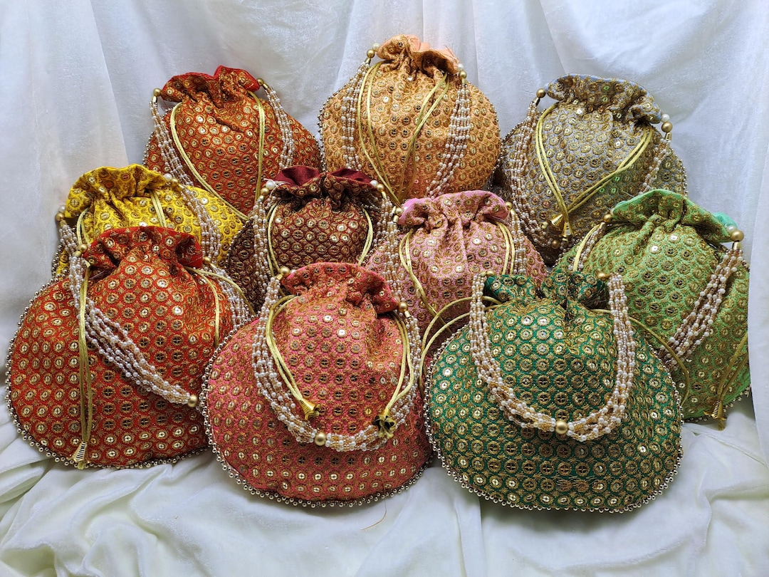 Indian Ethnic Potli Bags With Pearl Handle | Handmade Embroidered ...