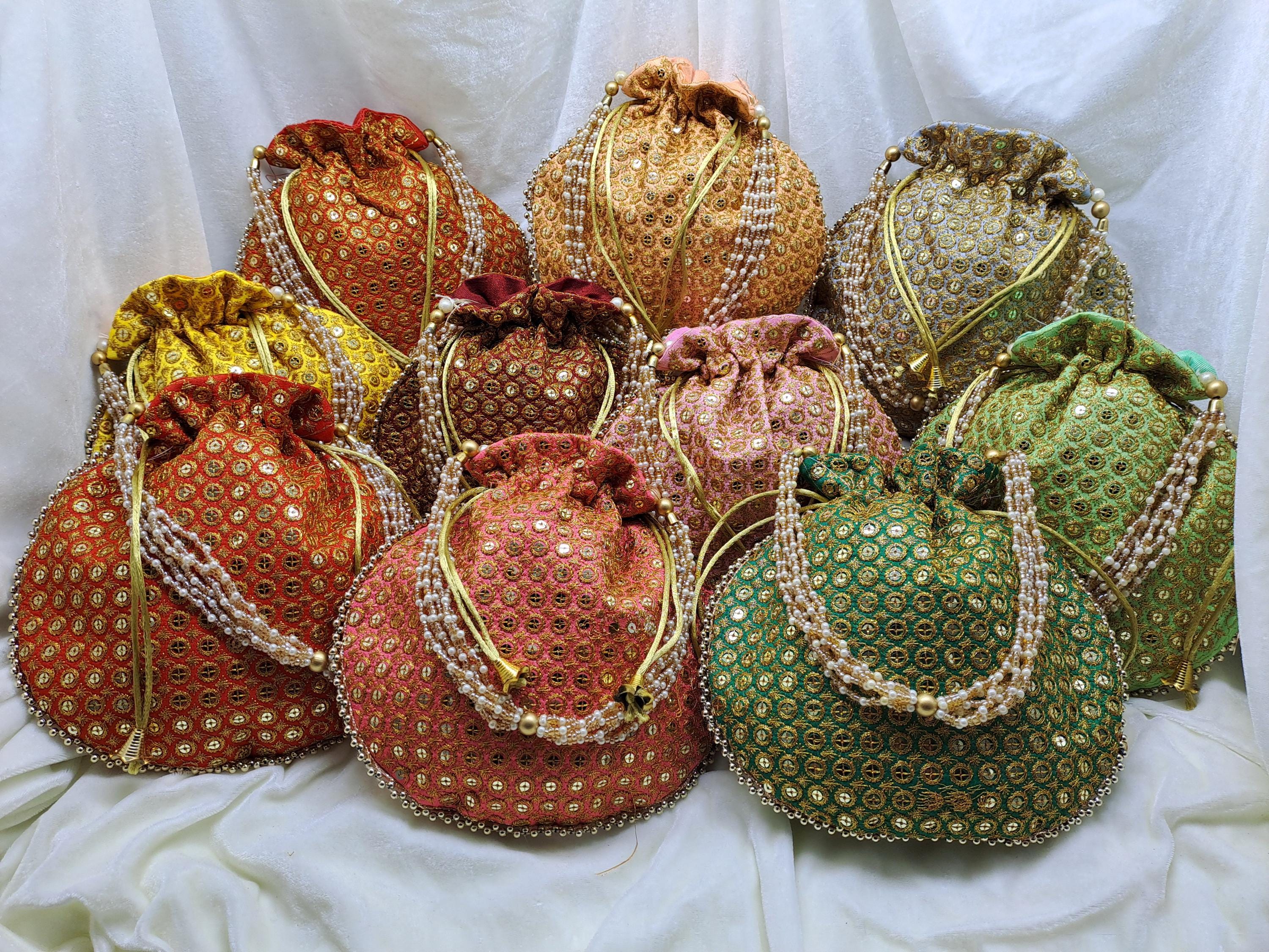 Bridesmaid Gift Bags, Wedding Favor Bags, Embroidered Drawstring Purse ...