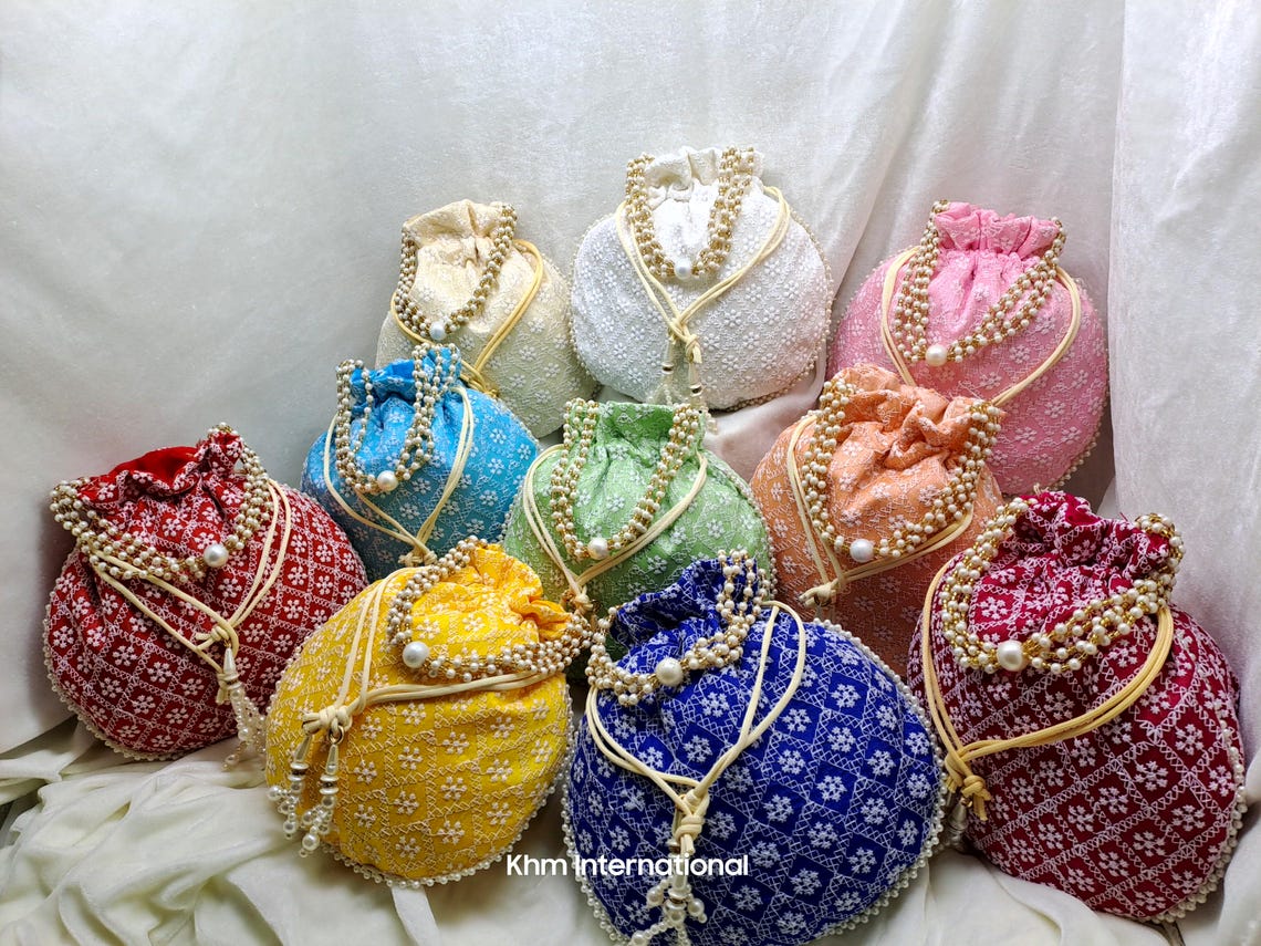 Embroidered Potli Bags, Indian Wedding Favor Pouches, Bridesmaid Return ...