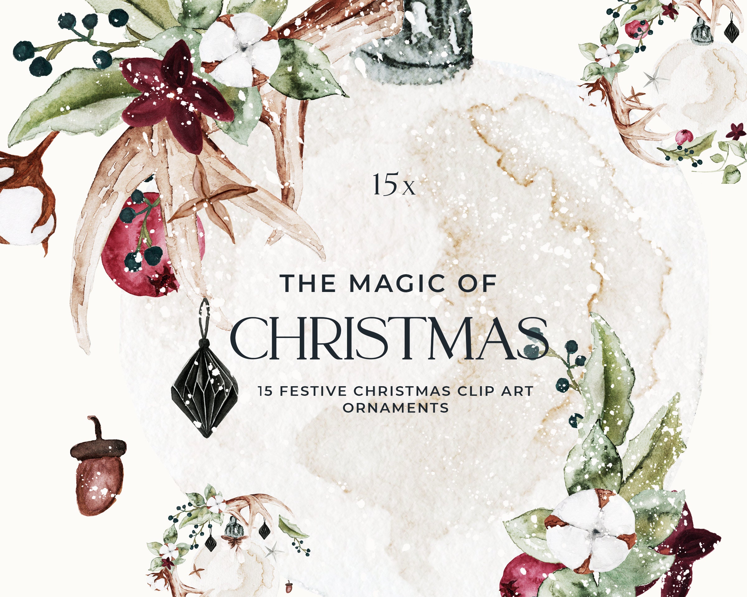 Christmas Watercolor Clipart Christmas Card DIY Clip Art - Etsy