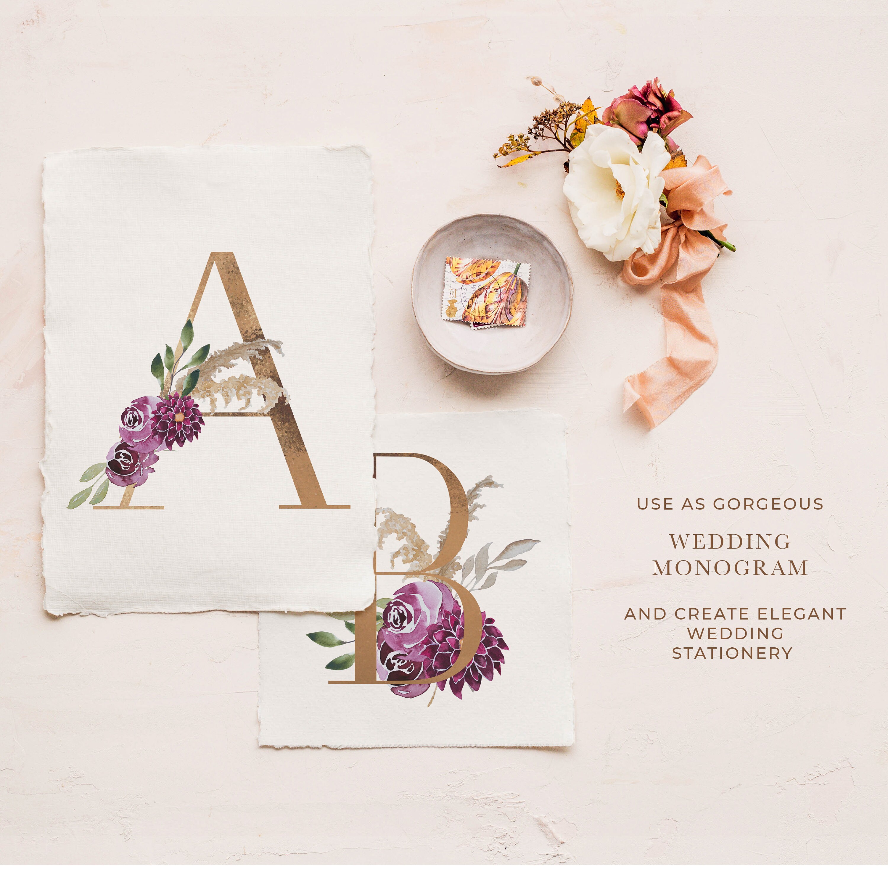 Floral Clip Art Alphabet Wedding Monogram Letter Golden Clip - Etsy