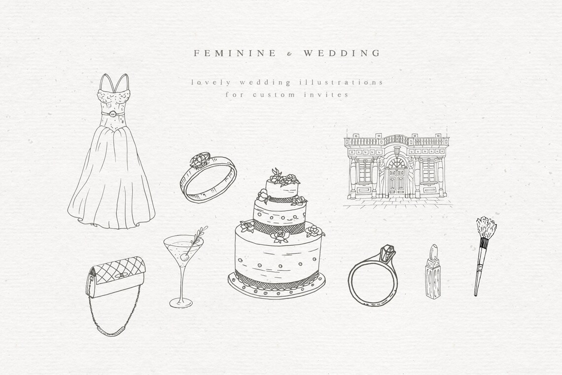 Wedding Line Art Illustration Hand Drawn Line Art Wedding - Etsy