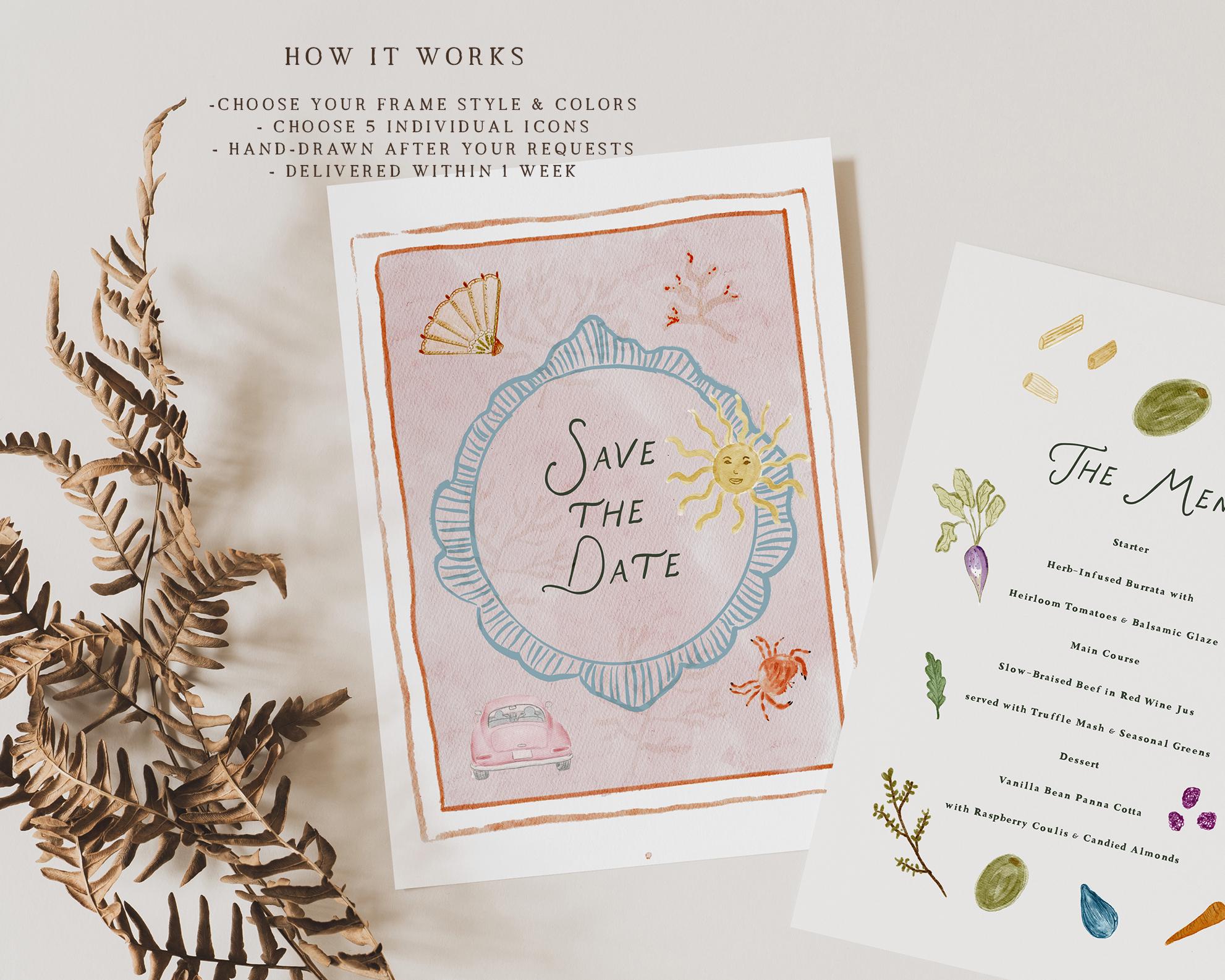 Custom Save the Date Card - Bespoke Wedding Invitation - Hand Drawn ...