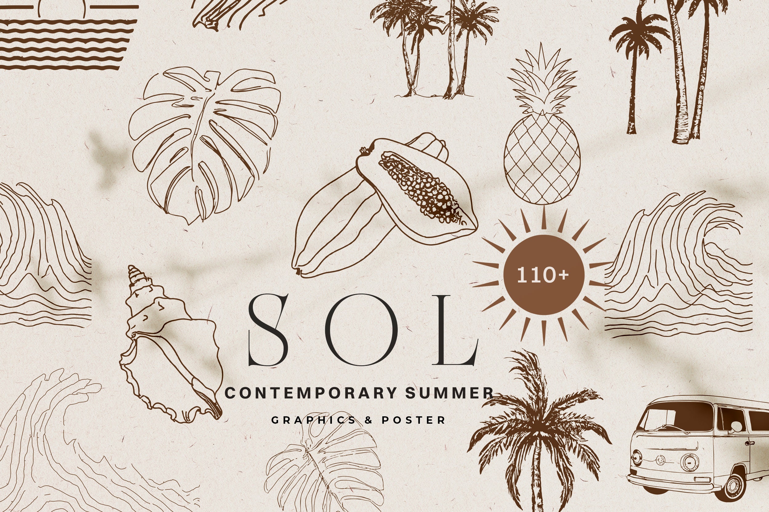 Summer Line Art Illustration - Hand Drawn Summer Icons - Modern ...