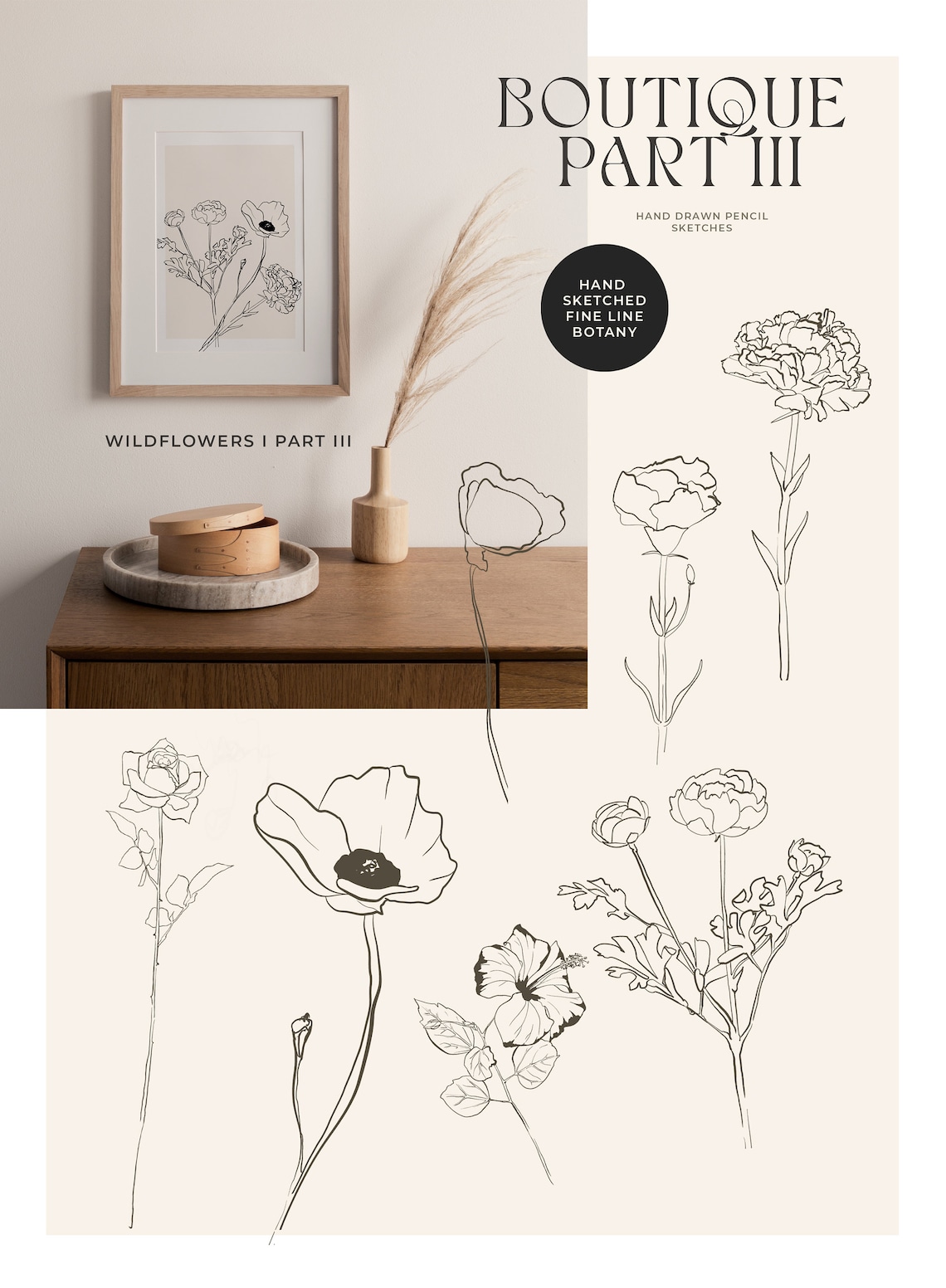 Floral Line Art Fine Art Flower Illustration Floral Line - Etsy