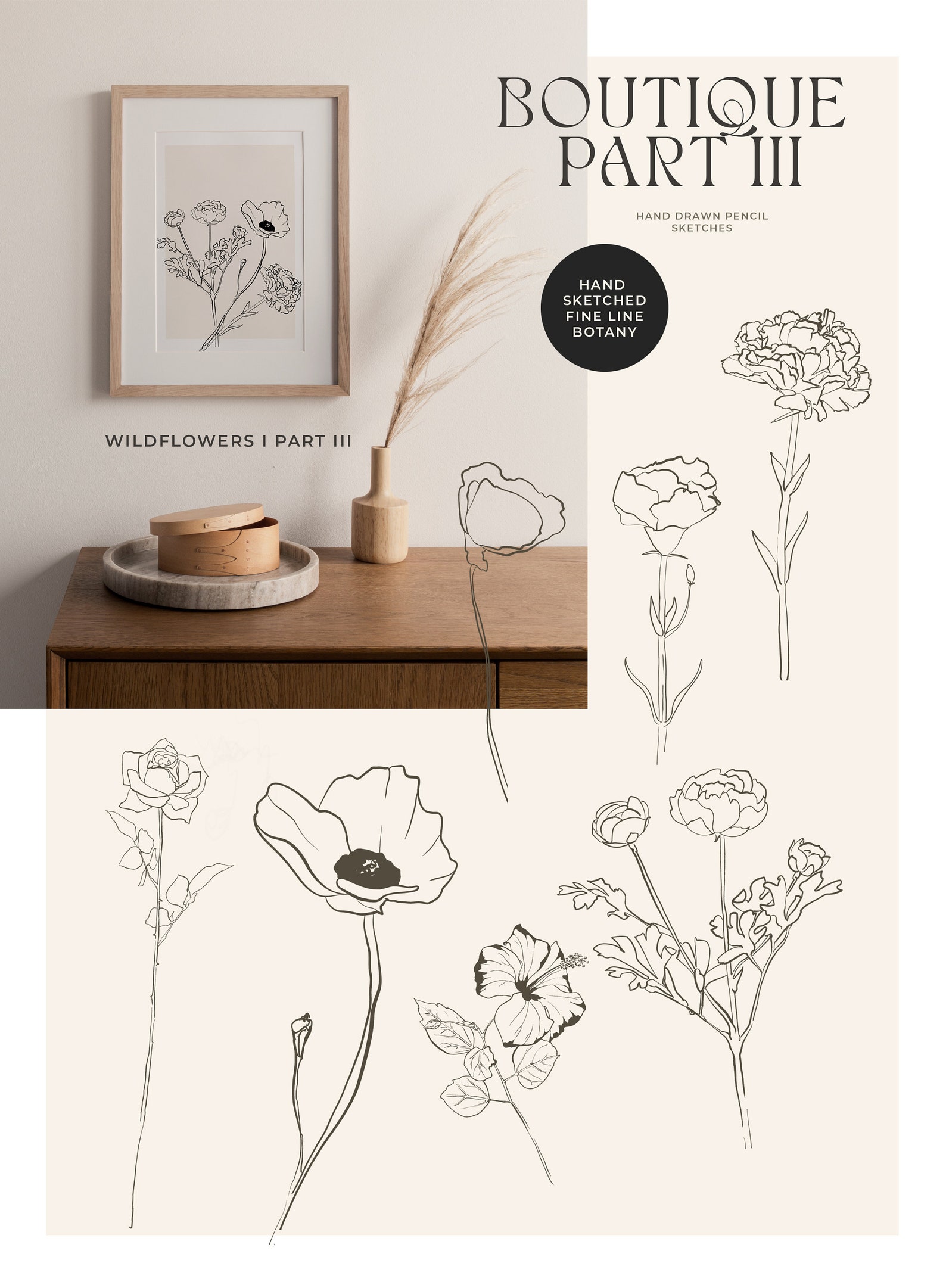 Floral Line Art Fine Art Flower Illustration Floral Line - Etsy