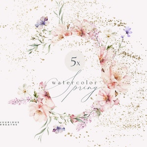 Spring Flower Watercolor Clip Art - Watercolor Wedding Invitation DIY ...