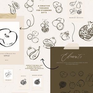 Fine Art Botanical Clip Art Botanical Design Bundle Line Art Flower ...