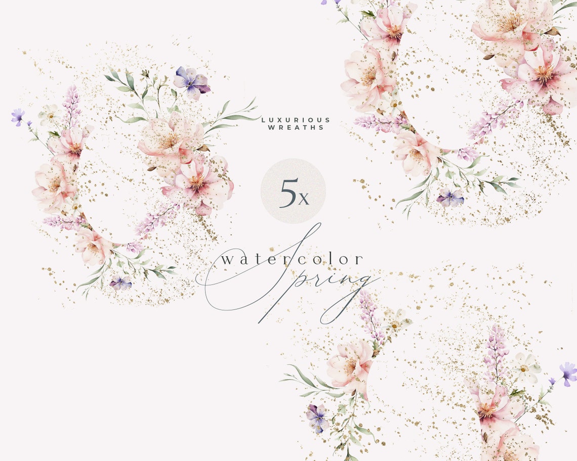 Spring Flower Watercolor Clip Art - Watercolor Wedding Invitation DIY ...