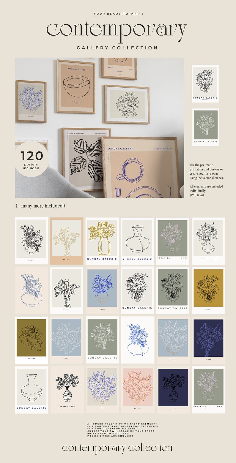 Modern Line Art Bundle PNG Contemporary Line Art - Etsy