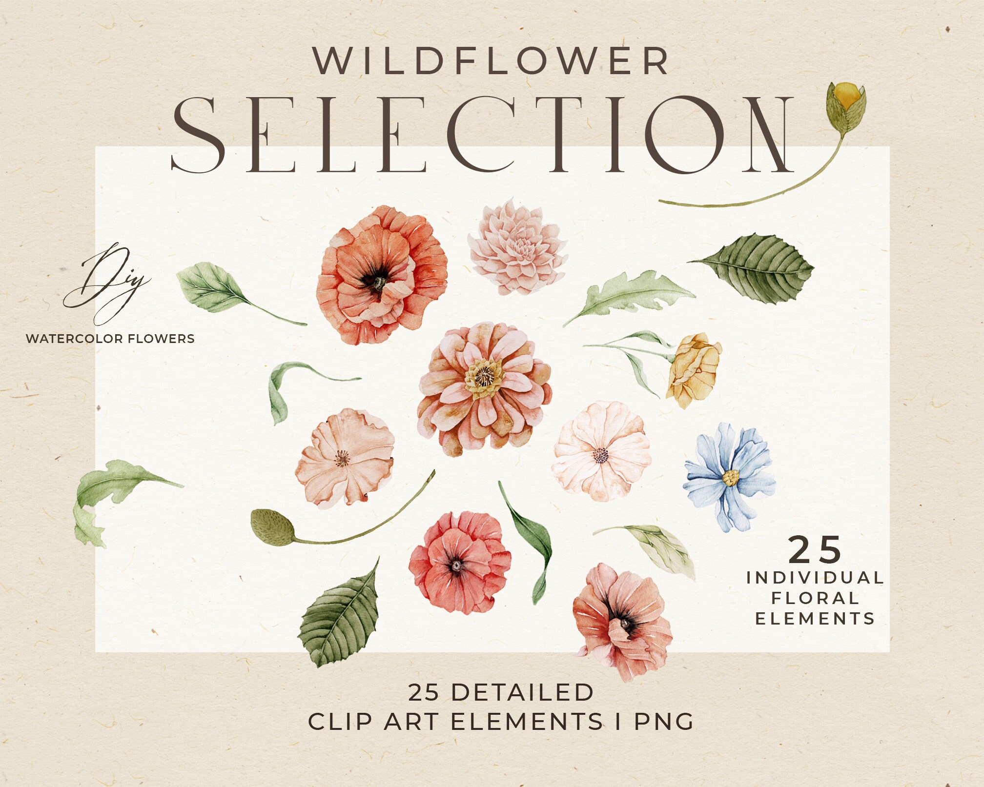 Spring Watercolor Flower Clip Art Boho Floral Watercolor | Etsy