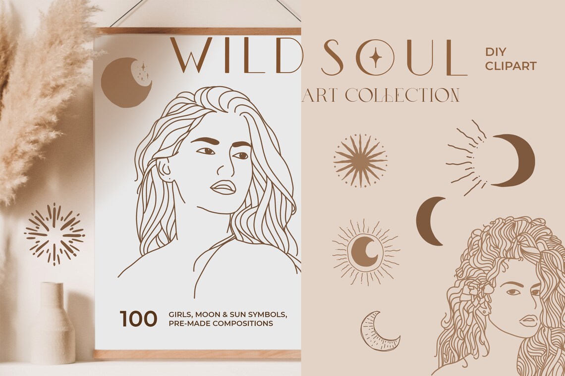 Female line art illustration clipart boho woman line art | Etsy