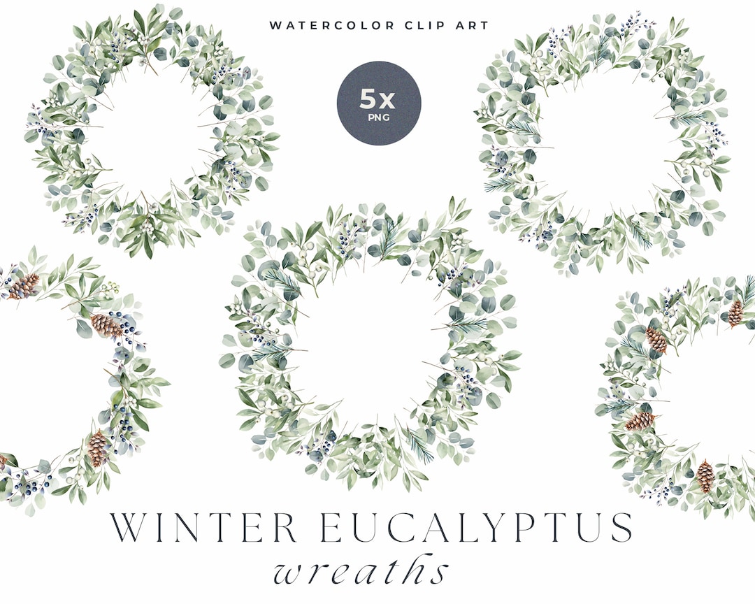 Winter Watercolor Greenery Wreath Clip Art Watercolor Christmas ...