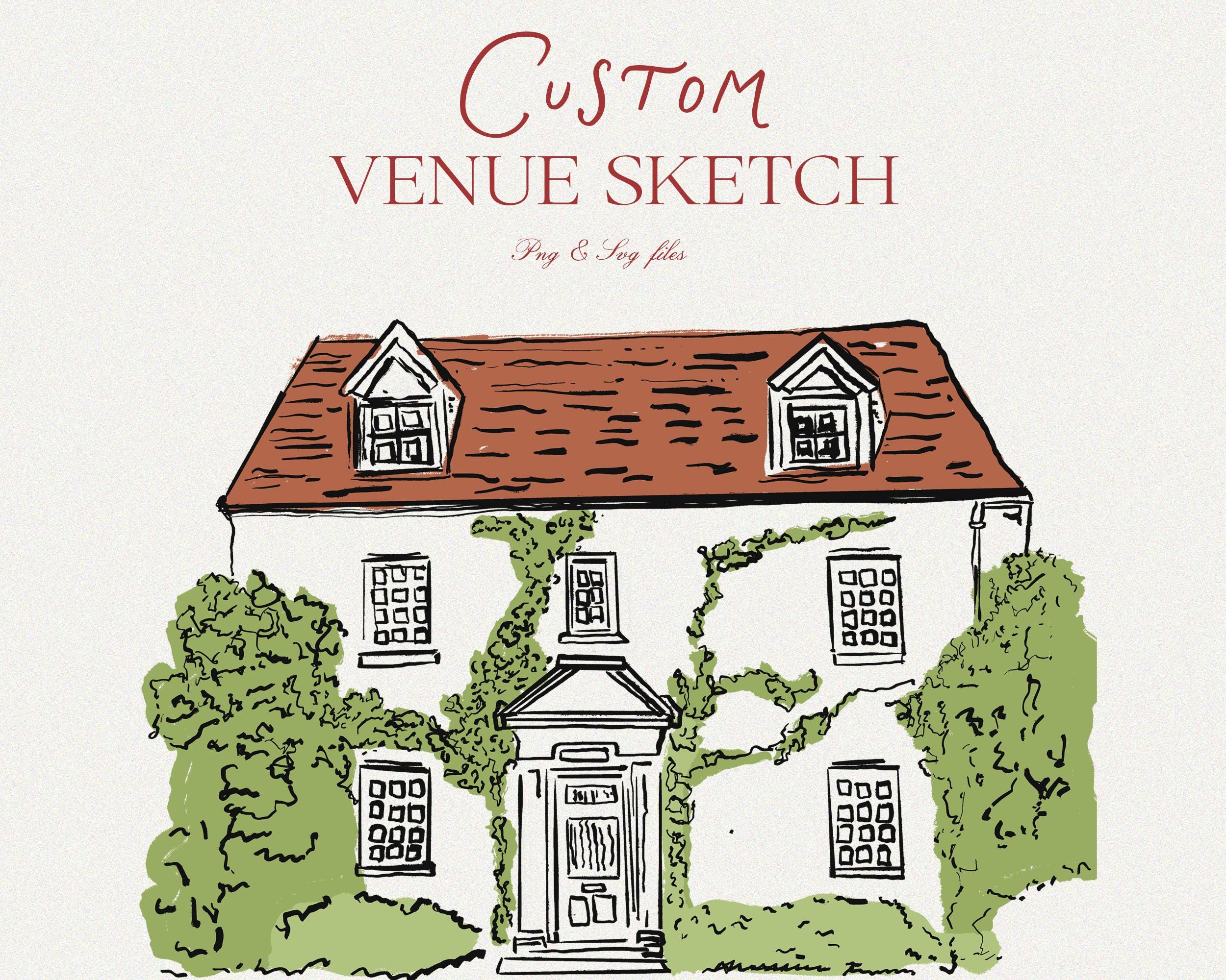 Custom Wedding Venue Illustration - Wedding Invitation Sketch - Hand ...