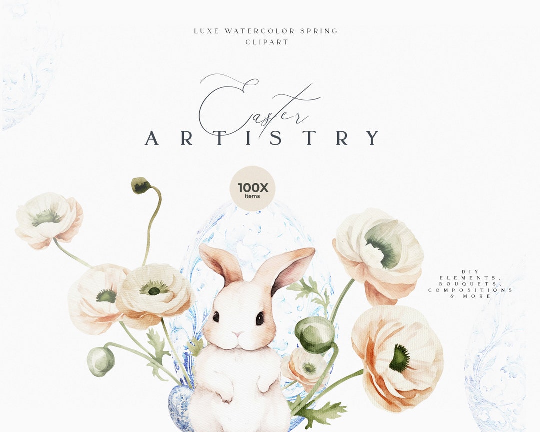 Watercolor Easter Clip Art - Watercolor Easter Bunny - Watercolor ...