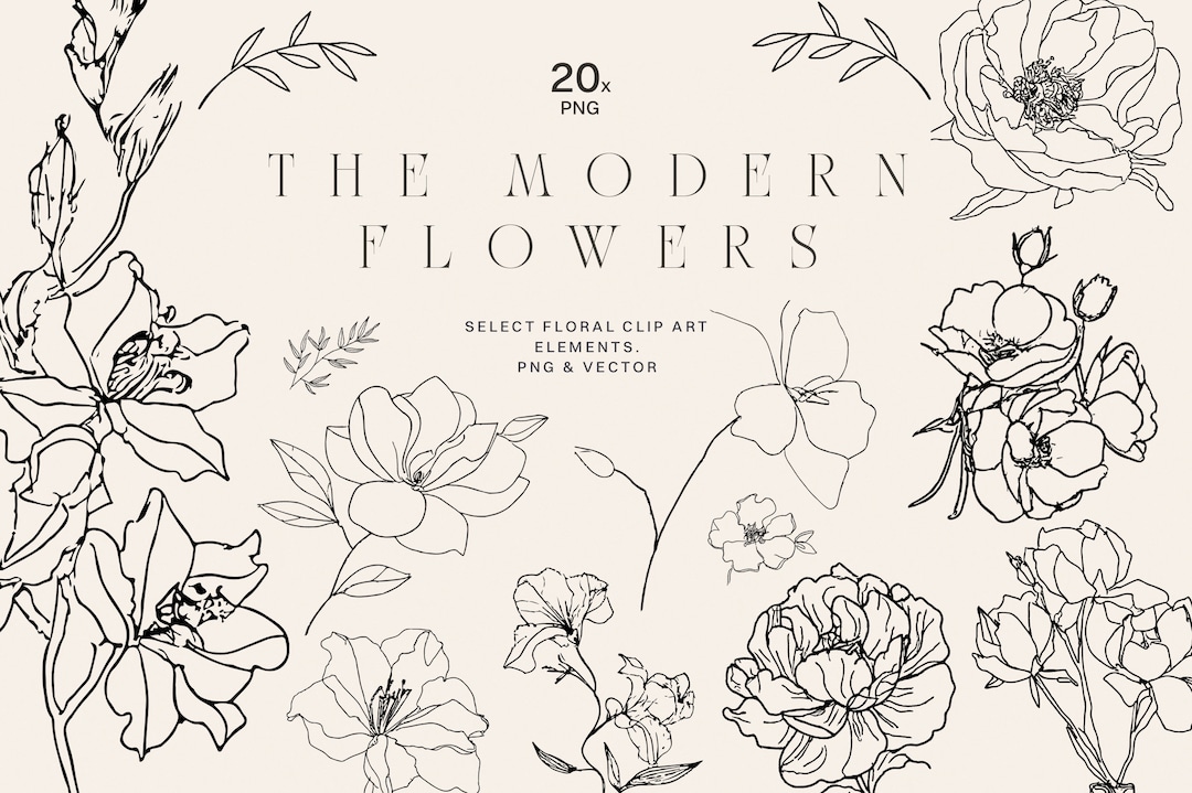 Modern Flower Clip Art - Fine Art Wedding Flower PNG - Modern Flower ...